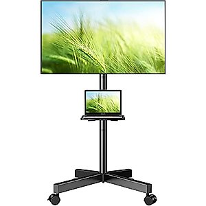 PERLESMITH Mobile TV Stand for 23-60 Inch LCD LED Flat/Curved Panel Screen TVs, Tilt TV Cart Max VESA 400x400 Portable TV Stand with Laptop Shelf Rolling Floor TV Stand Holds up to 88Lbs (PSTVMC06)