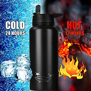 Stainless Steel Water Bottle 40 oz, 2 type Lid, Straw Lid, Wide Mouth, Leak Proof, Vacuum Insulated Stainless Steel, Double Walled, Carrying Pouch, Hot Cold Water, Powder Coating (Prussian Blue)