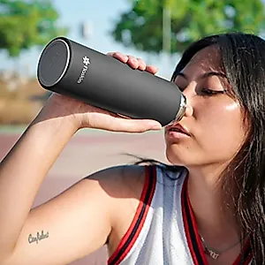 Flaskie Smart Flask (2nd Generation) | 17 Oz | BPA-Free Stainless Steel | Reusable Water Bottle | Replaceable Battery | Double Walled Vacuum Insulated | Keeps Hot for 15 Hrs, Cold for 24 Hrs (Black)