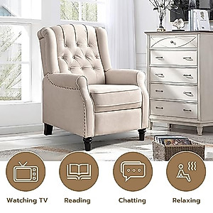 Phoenix Home Elizabeth Push Back Chair Recliner, Beige