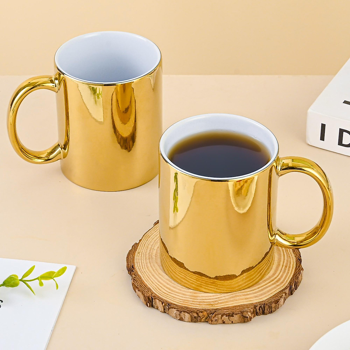 Bycnzb Coffee Mugs gold Ceramic Mug set of 4 Ceramic Cups for Coffee, Tea, Cocoa (12oz)