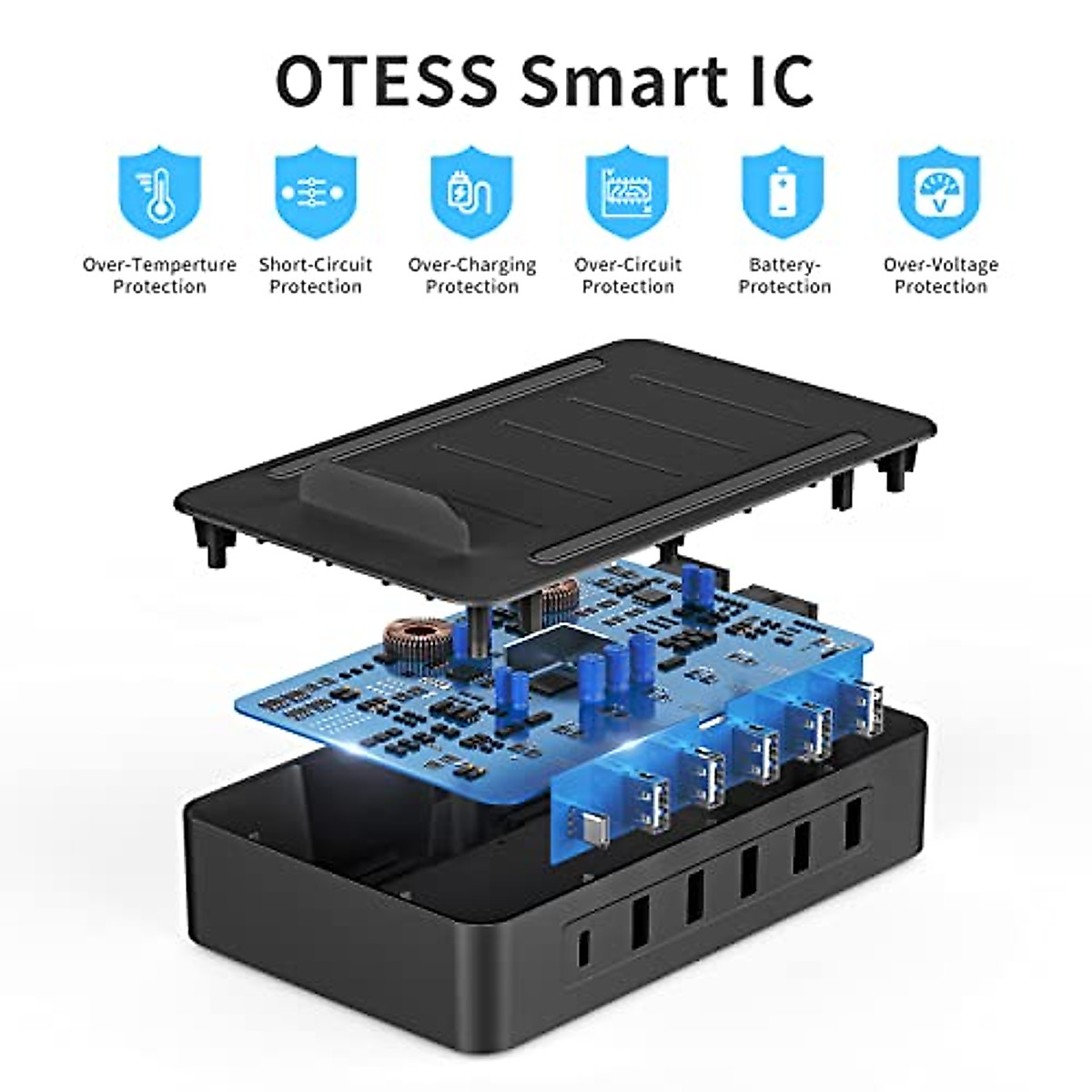 OTESS Charging Station for Multiple Devices，6 Ports USB C Charging Station with Phone and Watch Charging Stand, Charging Dock for iPhone iPad iWatch AirPods Samsung Apple Products