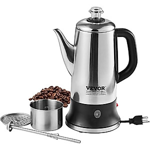 VEVOR 12-Cup Electric Percolator Coffee Pot, 304 Stainless Steel Coffee Percolator with Keep Warm Function & Heat-Resistant Handle, Classic Coffee Maker, Quick Brew & Split Power Base, Silver