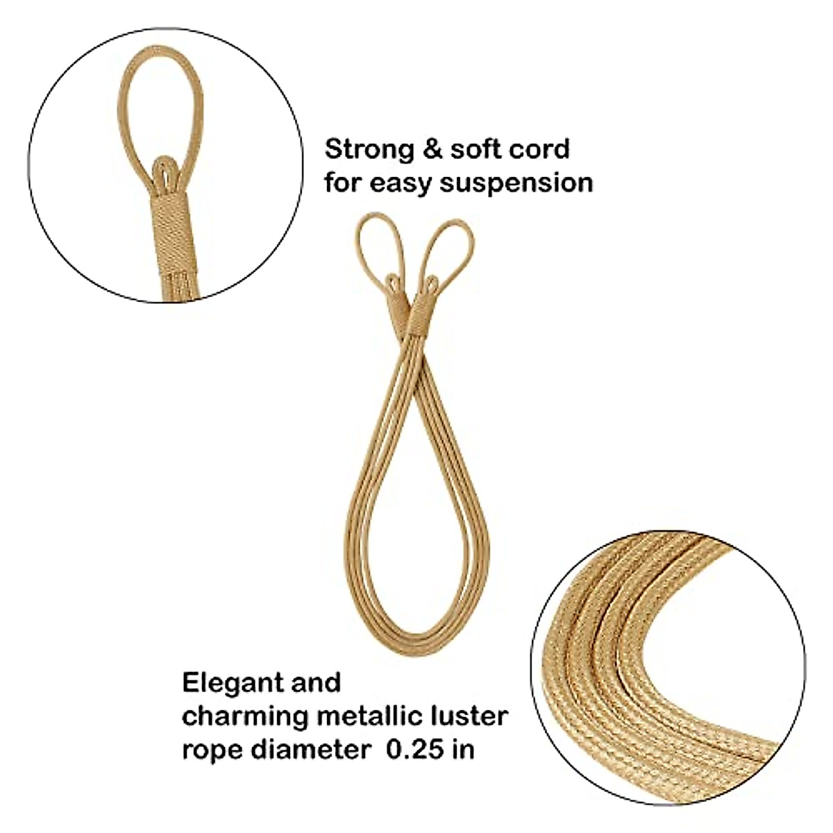 MALOINTEX 2 Pack Curtain 4 Strand Ropes Tiebacks Tie-Backs, Curtain Handmade Holdbacks, Polyester 4 Strand Cord Rope Tieback - Gold