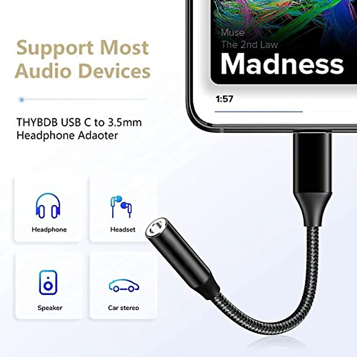 USB to Headphone Jack Adapter（2pack）, USB Headphone Adapter Type C Aux Audio Dongle Adapter Converter for Pixel 4 3 XL,Samsung Galaxy S22 S21 S20 Ultra S20+ Note 20 10 S10 Plus,iPad Pro,Mate 30 Pro