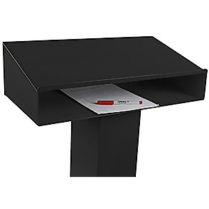 Displays2go Steel Podium with Rectangular Base, Open Storage Area, Powder Coated Finish – Black (LCTMETFBLK)