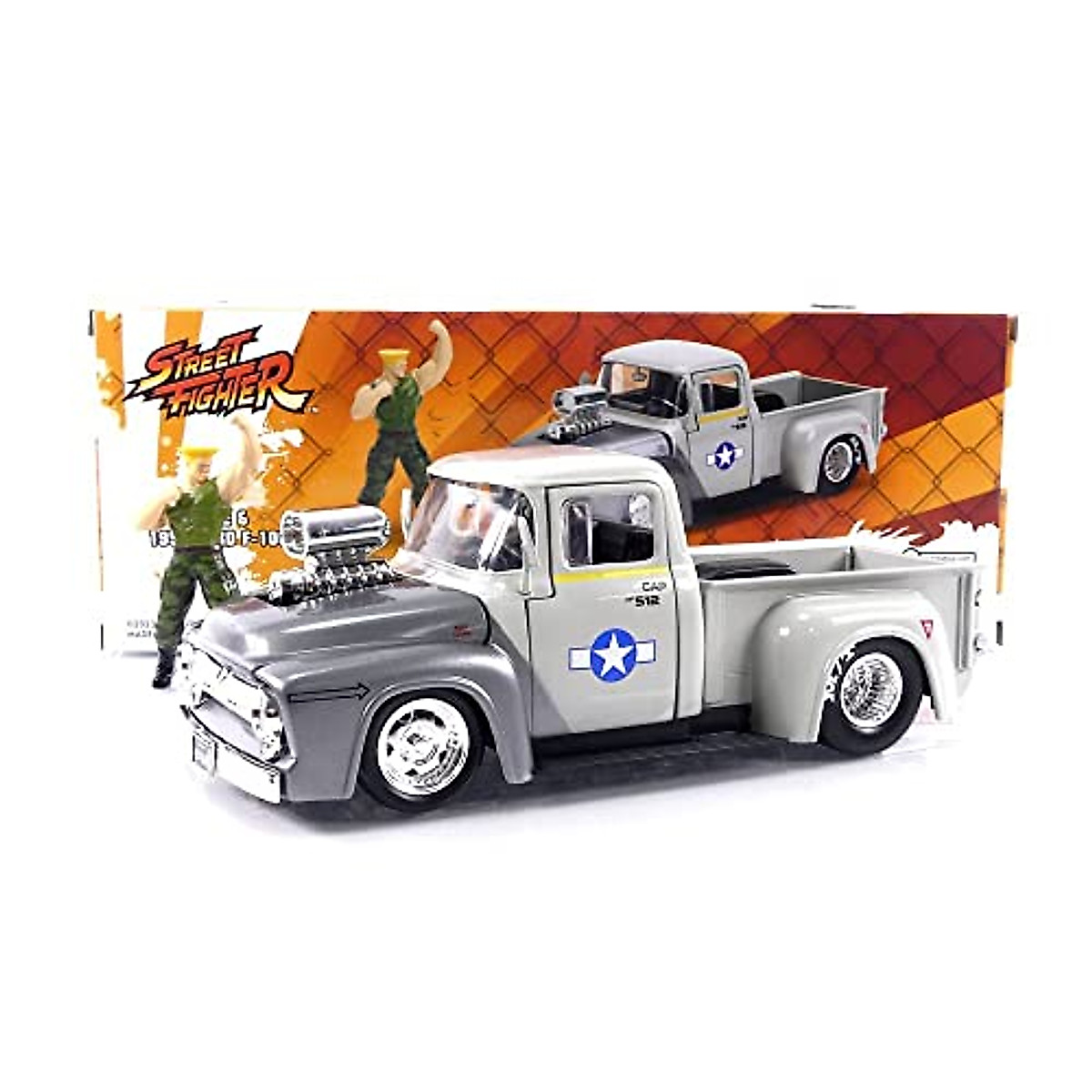Street Fighter 1:24 1956 Ford F-100 Die-Cast Car & 2.75" Guile Figure, Toys for Kids and Adults