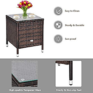 HAPPYGRILL 3 Piece Patio Furniture Set Outdoor Rattan Wicker Conversation Set with Coffee Table Chairs & Thick Cushions Bistro Sets for Patio Garden Lawn Backyard Pool