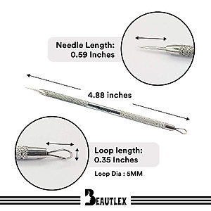 Lancet for Facial Milia Remover and Whitehead Extractor. Double Ended Angled Circle Loop & Sharp Needle Pimple Popper Tool. Dermatologists recommended Design and Comes with Synthetic Leather Storage