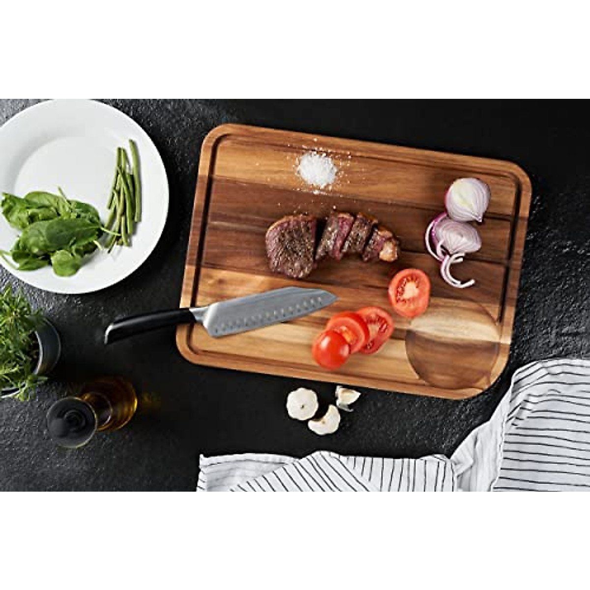 Cole & Mason Berden Large Chopping & Carving Board - Wood Cutting Board - Chopping Board with Juice Channel for Meats, Vegetables and Fruits - Reversible Serving Platter - Acacia, 18.5" x 13.5"