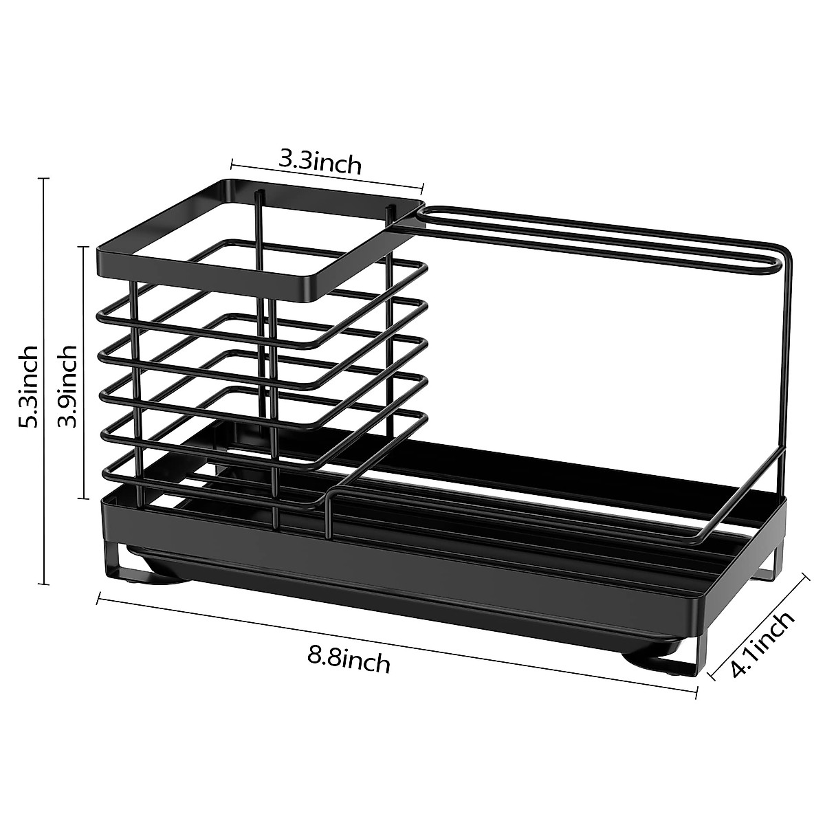 Oyydecor Sink Caddy, Sponge Holder for Kitchen Sink Organizer, 304 Stainless Steel Rustproof Countertop Sponge Brush Soap Holder with Drain Pan for Counter (Black)