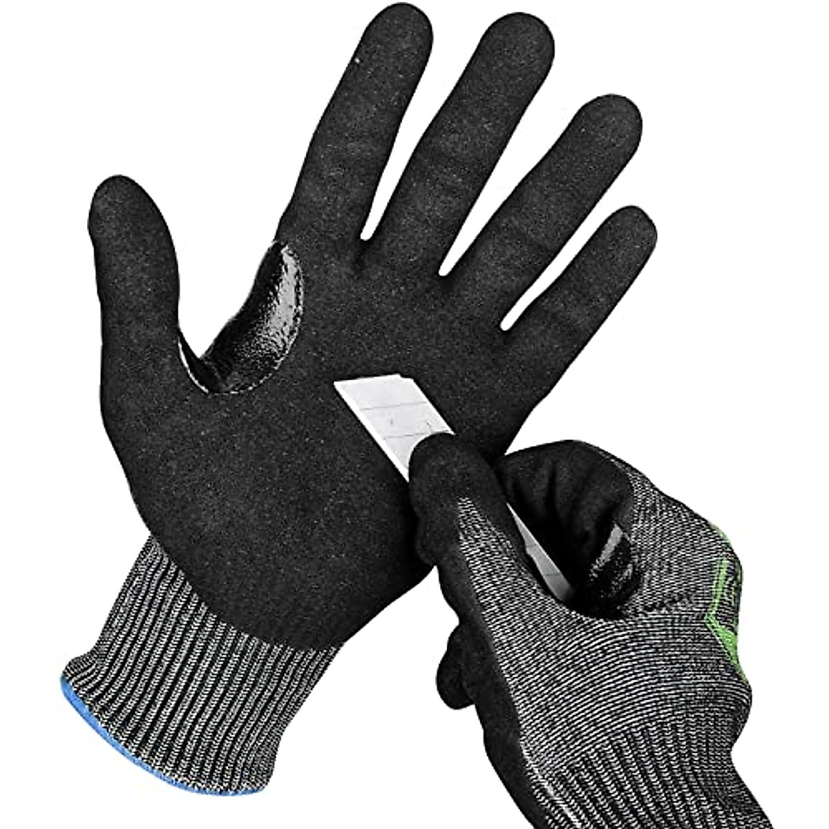 OKIAAS Level 6 Cut Resistant Work Gloves, Foam Nitrile Coated with Grip, Touchscreen Safety Gloves for Woodworking, Fishing, Construction, Heavy Duty Work (L/Size 9, 1 Pair)