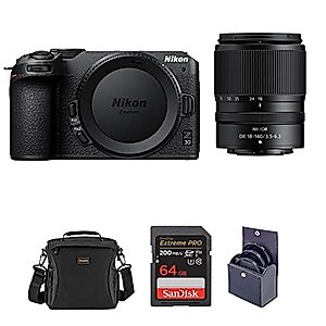 Nikon Z 30 DX-Format Mirrorless Camera with Nikon NIKKOR Z DX 18-140mm f/3.5-6.3 VR Lens, Bundle with 64GB SD Memory Card, Bag, 62mm Filter Kit