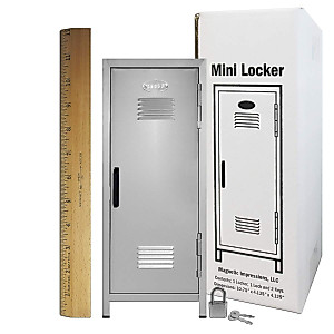 Mini Locker with Lock and Key Silver -10.75" Tall x 4.125" x 4.125"
