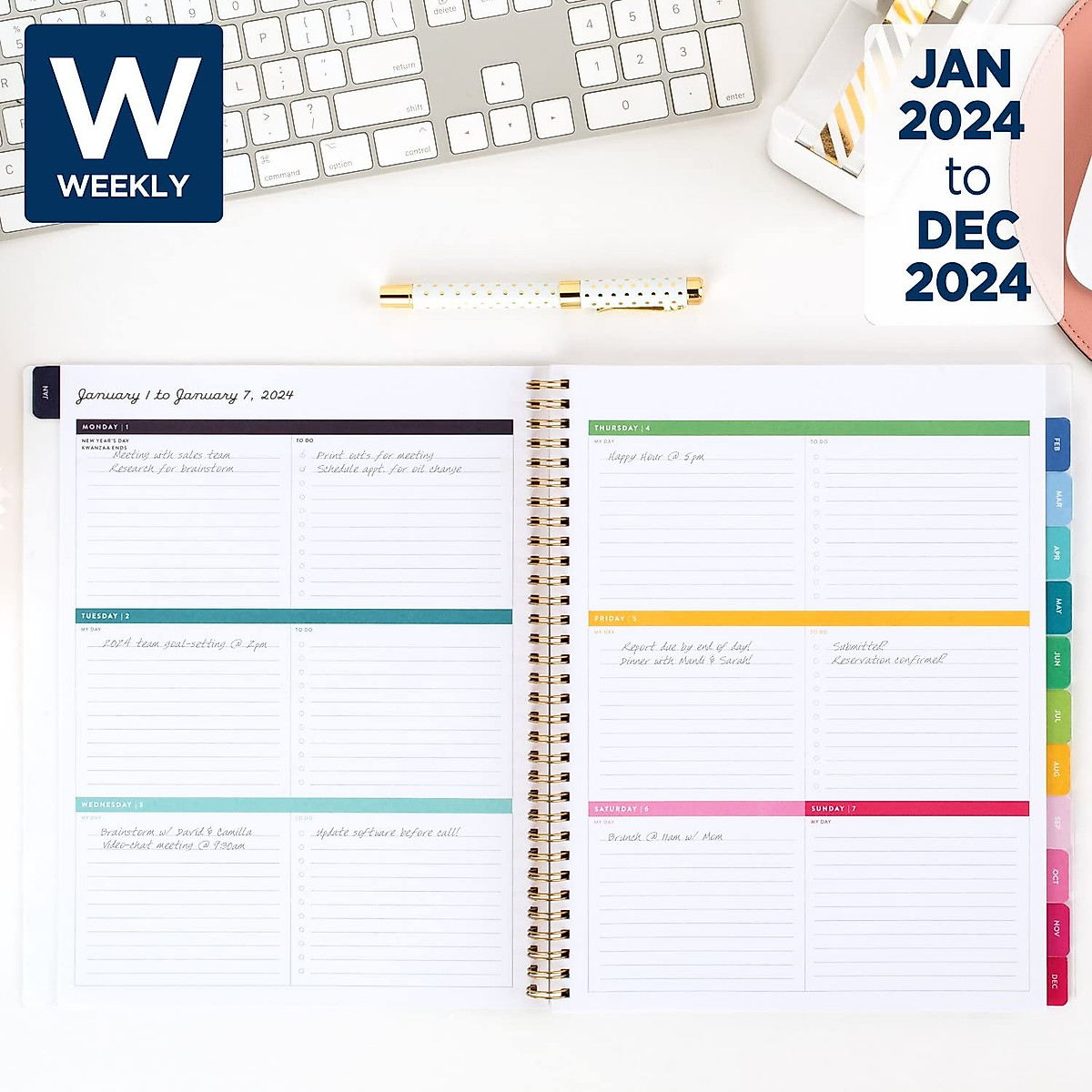 2024 Weekly & Monthly Planner Simplified by Emily Ley for AT-A-GLANCE, 8-1/2" x 11", Large, Happy Stripe (EL16-905-24)