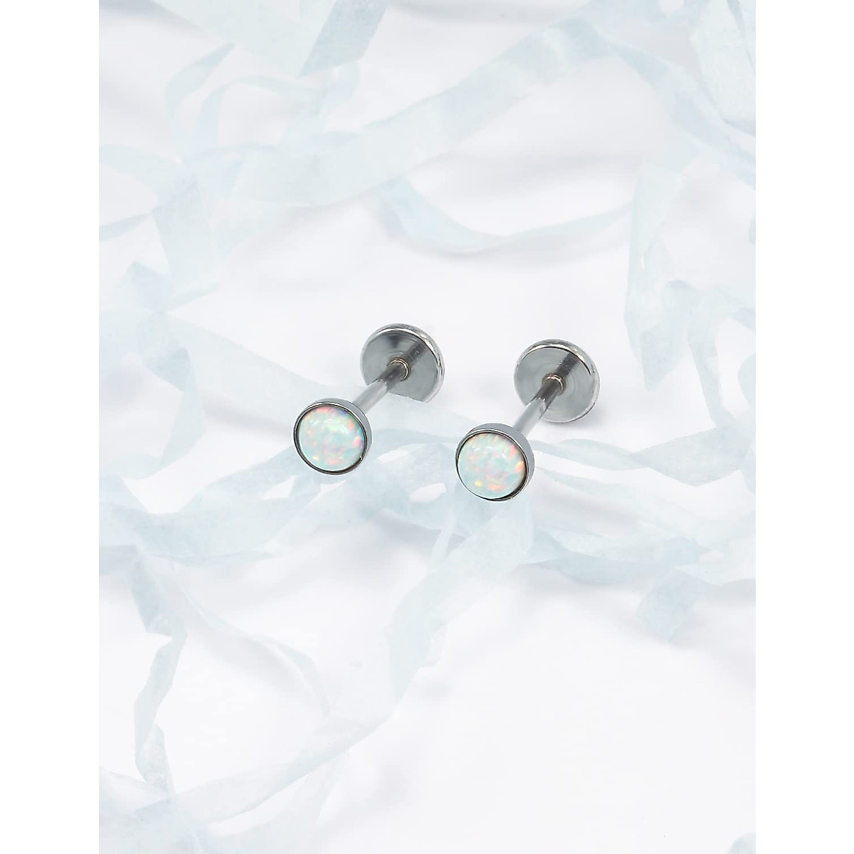 Ftovosyo 20G Threadless Push in Nose Rings Studs Surgical Steel Pushin Nose Stud 2mm 2.5mm 3mm Round White Opal Nose Piercing Jewelry for Women Men