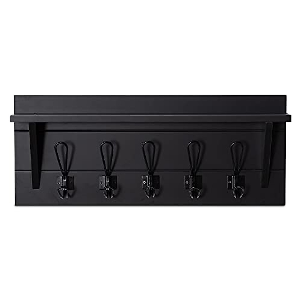 Zoopolyn Wall Shelf with Hooks Underneath 24’’ Long Wall Mounted Coat Rack with Shelf Coat Rack Wall Mount with Shelf Key Hooks for Wall Entryway Shelves for Wall 5 Triple Hooks Black