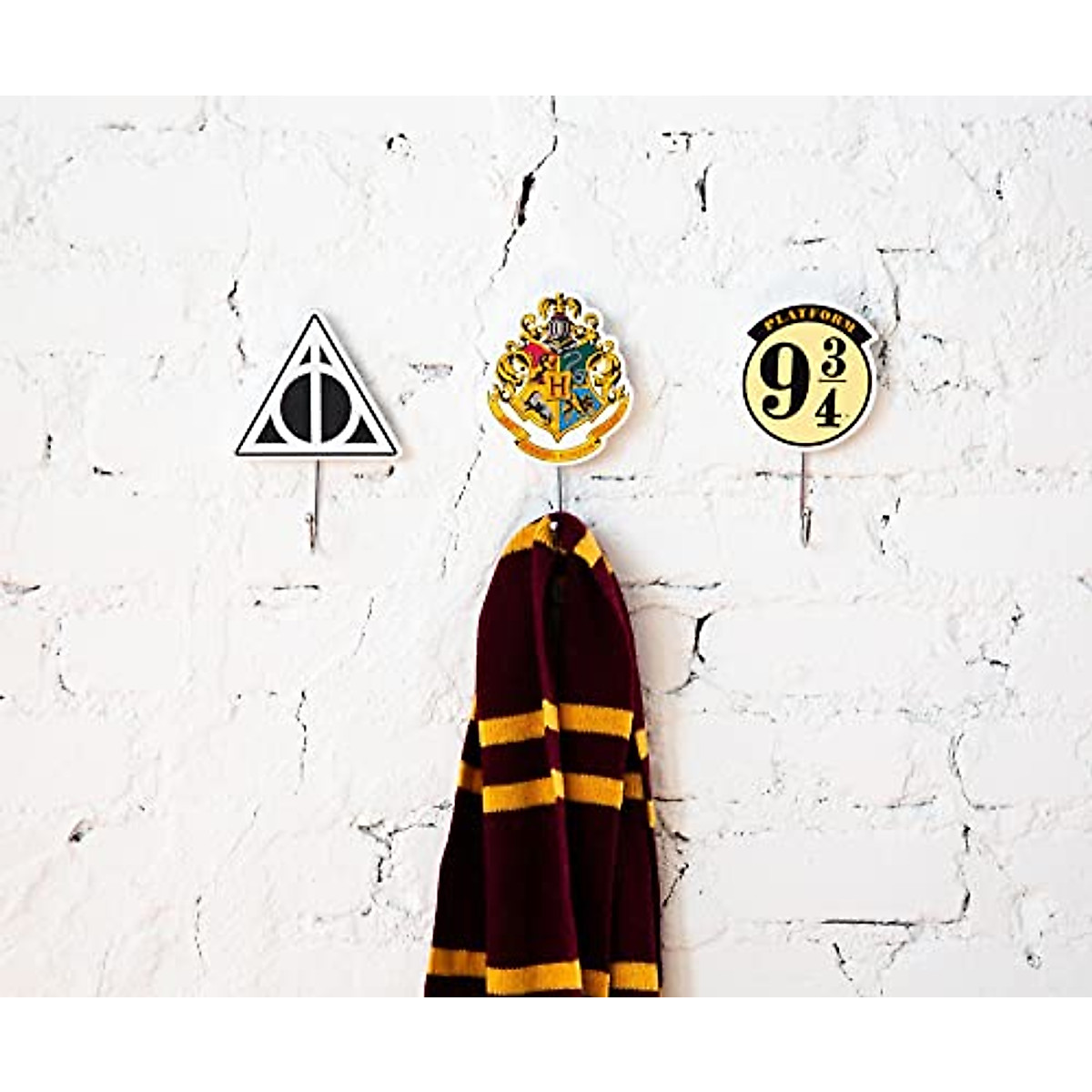 Harry Potter Icons Die-Cut Coat Hanger Wall Hooks, Set of 3 | Ready To Mount Decor, Storage Rack Organizer For Hanging Jackets, Hats, Purses