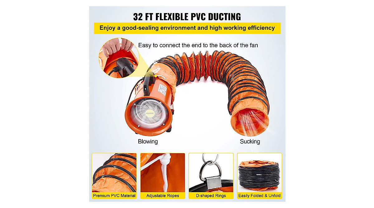 VEVOR 12" Industrial Utility Blower Fan with 10m Ducting