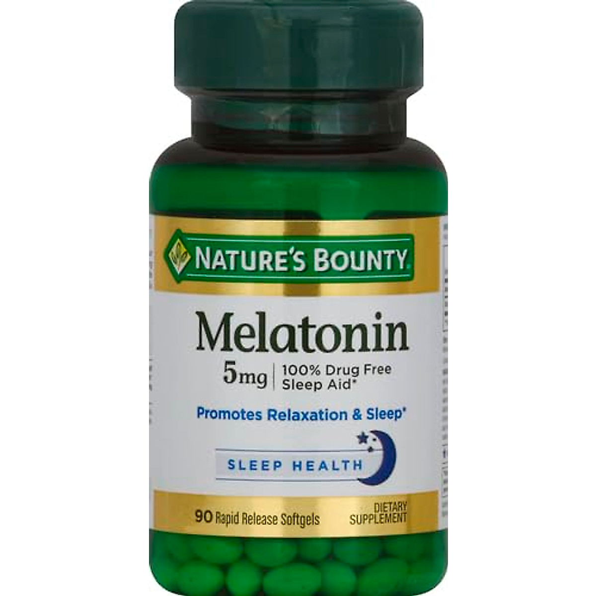 Nature's Bounty Melatonin, 100% Drug Free Sleep Aid, Dietary Supplement, Promotes Relaxation and Sleep Health, 5mg, 90 Softgels (Pack of 2)