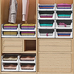 MVSRWLL Stackable Plastic Storage Basket Bin Shelf Box for Closet Wardrobe Organizer 8 Pack Foldable Clothes Drawer Storage Container for Cupboard Kitchen Bathroom Bedroom Office (White)(4L4S)