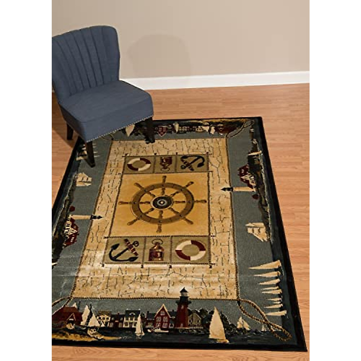 United Weavers of America Genesis Collection Seascapes Heavyweight Heat Set Olefin Rug, 5-Feet3-Inch by 7-Feet 6-Inch, Blue