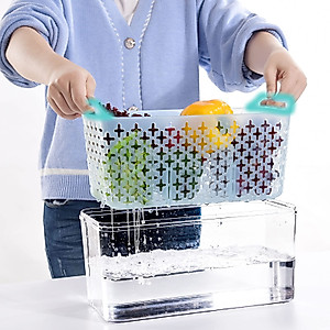 LITPRIN Fridge Produce Saver with Organizer Basket and Vented Lids, Fresh Keeper Containers, Storage Organizer, Fresh Saver, 8L Organizer Bins for Storage and Save Space-Blue