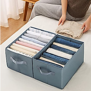 HAN SHENG 2 Pcs Folded Clothes Organizer Wardrobe Clothes Organizer Closet Drawer Organizers for T-shirts Dresses Blouses Base Shirts (9 Grids Dividers, Grey)