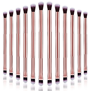 Perthlin 12 Pcs Eyeshadow Smudge Brush 2 in 1 Eyeshadow Brush Double Ended Concealer Brush Under Eye Small Soft Firm Pointed Foundation Makeup Applicator for Blending Eye Shadow Liner (Rose Gold)