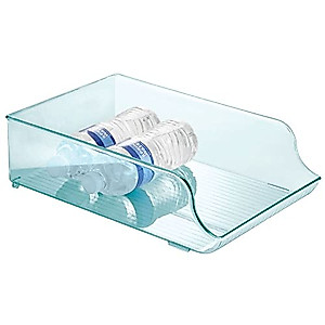 mDesign Wide Plastic Kitchen Water Bottle Storage Organizer Tray Rack - Holder and Dispenser for Refrigerators, Freezers, Cabinets, Pantry, Garage - Sea Blue