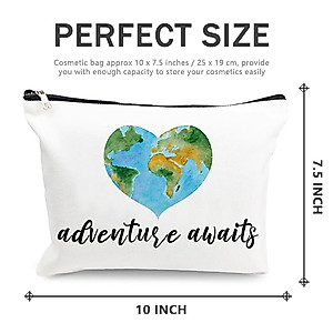 Cokosoxo Travel Bag Adventure Awaits Cosmetic Bag Nature Linen Cotton World Map Makeup Case Great Gift for Women Friends Bestie Daughter Graduation Friendship Birthday Gifts,10x7.5 Inch