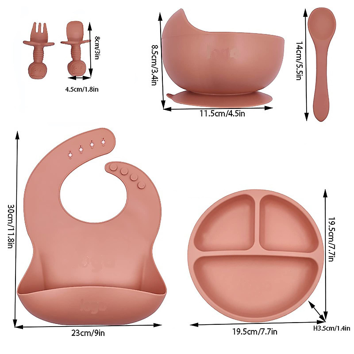 Silicone Baby Plate Feeding Bowl Set 6 Pack Feeding Supplies For Toddler Utensils Silicone Feeding Set With Bib, Spoons, Bowl, Baby Plate Dishwasher-safe Feeding Kit (set-red)