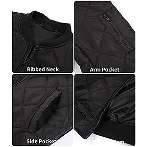 Pretifeel Mens Bomber Jackets Diamond Quilted Fall Winter Rib Varsity Lightweight Coat