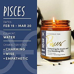 WAX & WIT Pisces Gifts for Women, Zodiac Gifts for Women, Astrology Gifts for Women, Zodiac Candles, Pisces Candle, March Birthday Gifts, February Birthday Gifts for Women, Astrology Candle - 9oz
