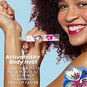 Blossom Roll on Perfume for Women Alcohol Free Rollerball Perfume Oil with Essential Oils, Infused with Real Flowers, Made in USA, 0.3oz, 3 pack Mini Gift Set, Hibiscus/Honey Jasmine/Rose