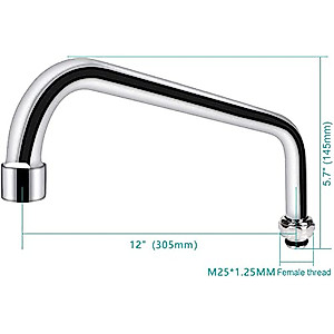 COOLWEST 12 Inch Swing Swivel Spout Replacement Kit for Commercial Kitchen Sink Faucet, 2.2 GPM Gooseneck Spout Nozzle Replacement Part, Chrome Finish