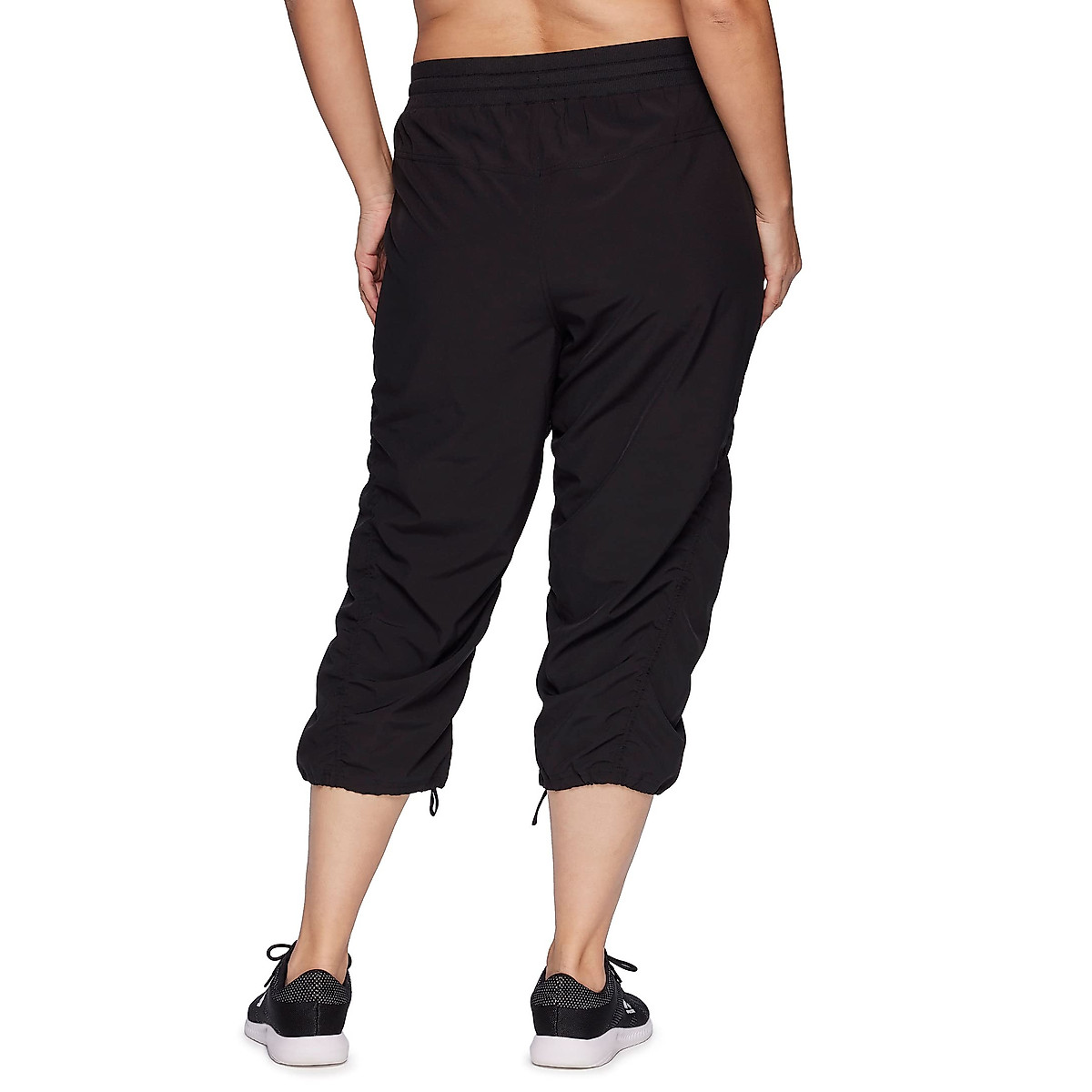 RBX Women's Plus Size Lightweight Woven Drawstring Capri Pant Jet Black 2X