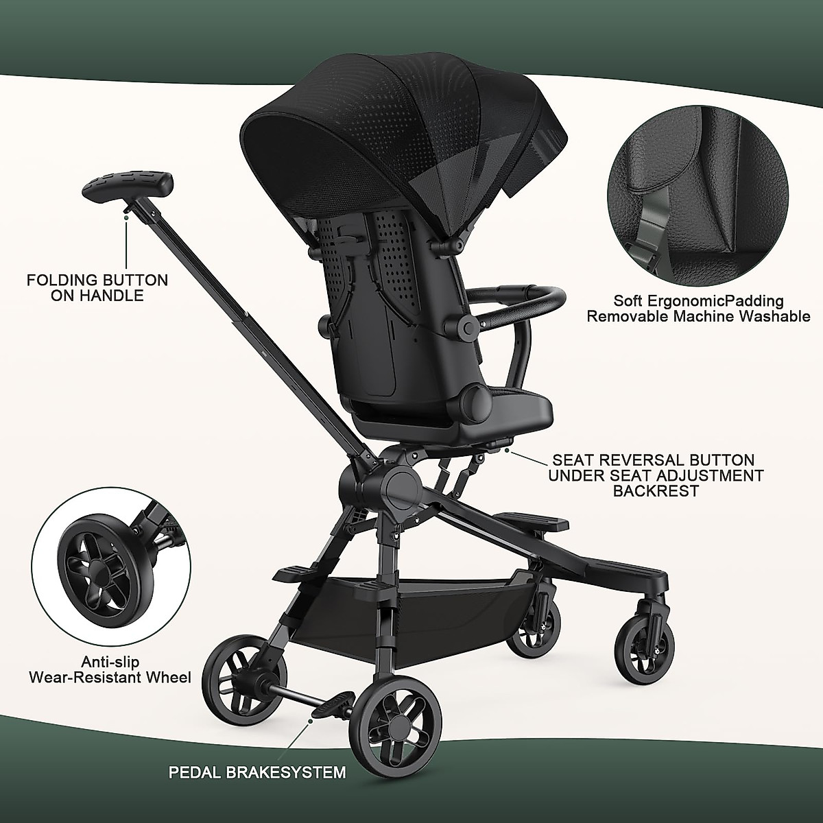 KNOIER Umbrella Stroller for Toddlers 1-3, Ultra Compact Lightweight Infant Stroller Travel Stroller with Snack Tray, Bassinet Mode, Fold 3-Position Recline, Extra Large Storage Basket