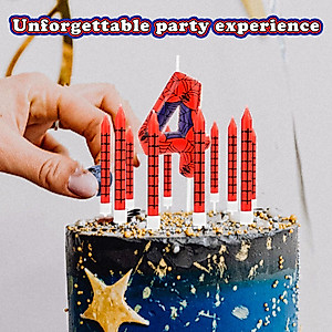 12pcs Spider Web Printed Candles & 1pc Number Candle, Red Blue Spider Themed Birthday Candle Spider Candles Spider Birthday Decorations for Boys Girls Cake Decor (Number 4)