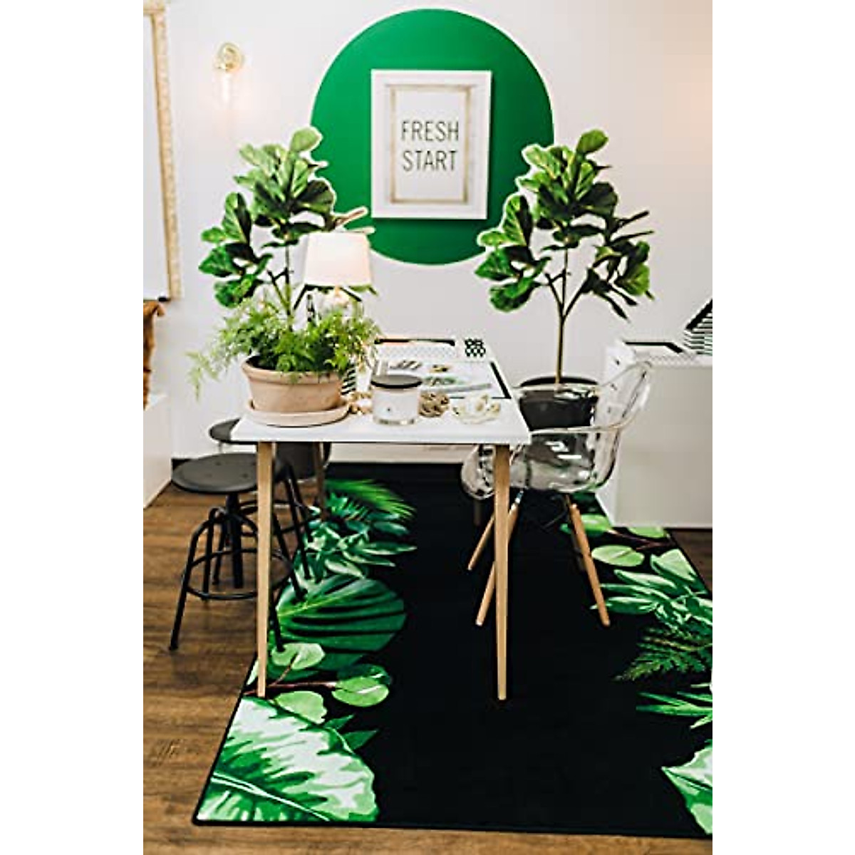 Flagship Carpets Schoolgirl Style Simply Boho Greenery Classroom Area Rug for Indoor Classroom Learning or Kid Bedroom Educational Play Mat, 5'x7'6", Black