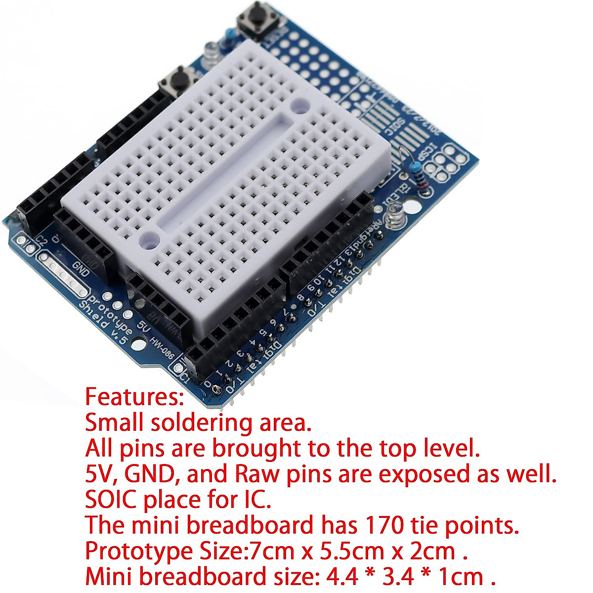 AIHJCNELE UNO R3 Proto Shield Prototype Expansion Board with Mini Breadboard Based SYB-170 ProtoShield Prototyping Expansion Module for UNO MEGA 328P ATMEGA328P Expanding Board with Cable Wire (1Kit)