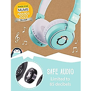 Planet Buddies Cute Penguin On-Ear Bluetooth Headphones for Kids | Foldable Wireless Kids Headphones | Kids Headset with Microphone for Tablets and Phones | Child-Safe Volume for School, Music & Calls