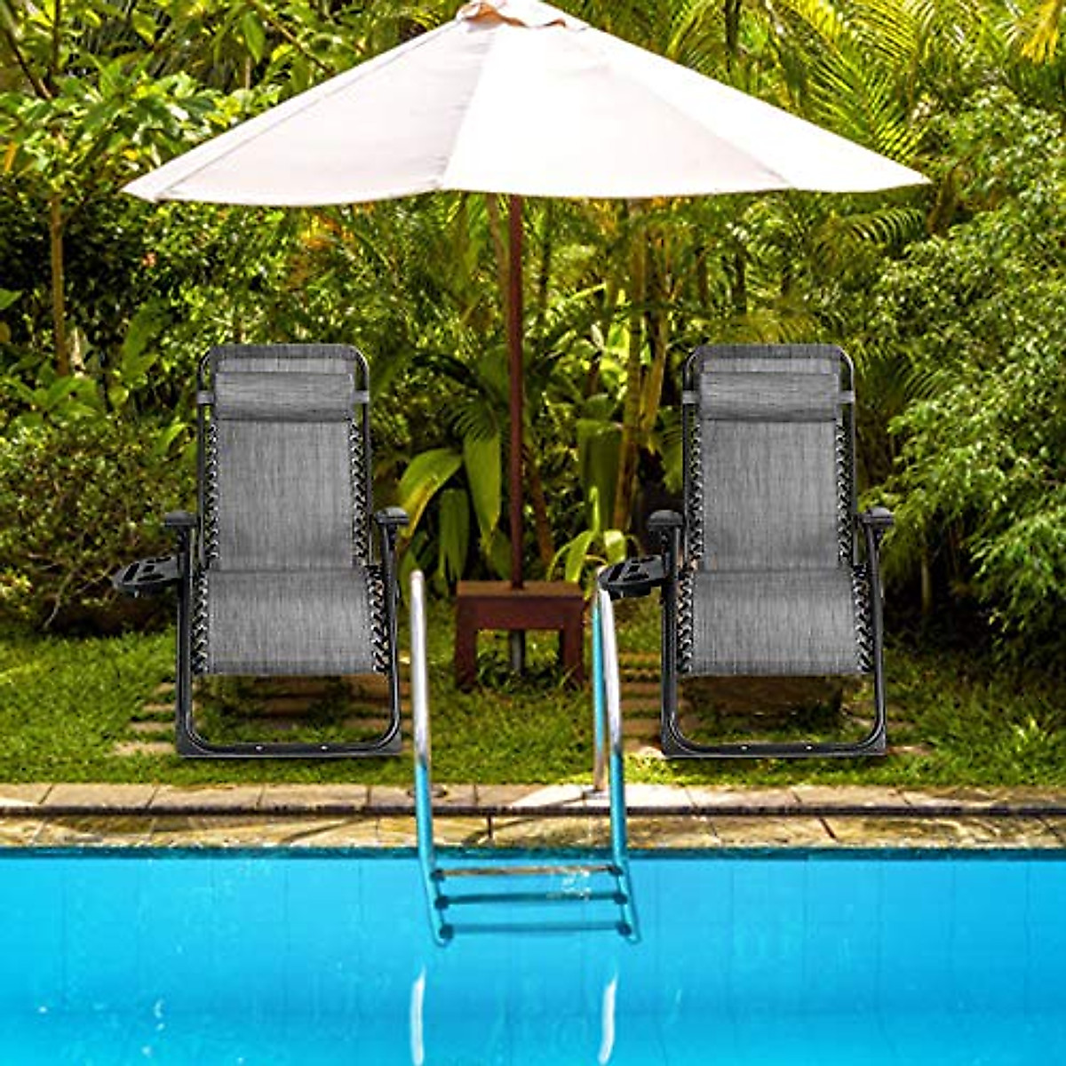 Goplus Zero Gravity Chairs, X-Large Outdoor Lounge Lawn Chair with Cup Holder & Detachable Headrest, Adjustable Folding Patio Recliner for Pool Porch Deck Oversize (Gray)