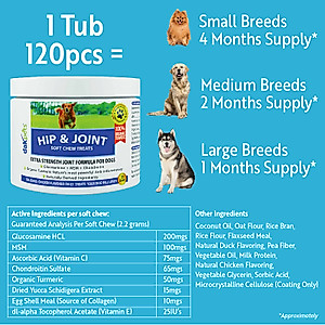 DakPets Glucosamine Chondroitin, MSM, Hip & Joint Supplement for Dogs, Organic Turmeric Soft Chews, Supports Healthy Joint Function and Helps with Pain Relief 120-Count