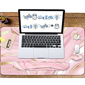 Keyboard Mouse Pad Set, Extended Mouse Pad+Keyboard Wrist Rest Support , Memory Foam Ergonomic Easy Typing , 3Pcs (35.4×15.7 in) Desk Pad Set for Home Office Study Game- Pink Gold