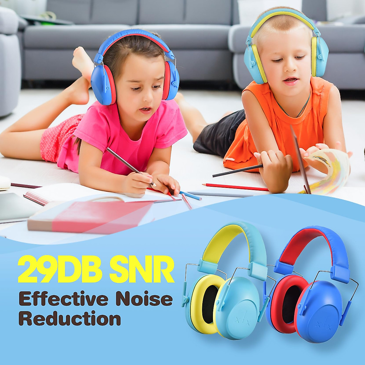 SNR35dB Hearing Protection Ear Muffs for Noise Reduction, Effective Ear Protection, Noise Cancelling Ear Muffs, Ear Protection for Shooting, Mowing, Autism, Sleeping, Safety Earmuffs with Storage Bag