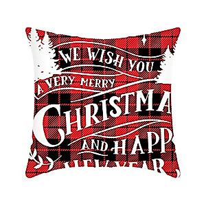 Scceatti Christmas Pillow Covers 18x18 in Cotton Square Winter Cushion Cover with Zipper Plaid Textured Striped Funky Toss Xmas New Pillowcases Protector for Couch Bed Living Room Decorations Gifts