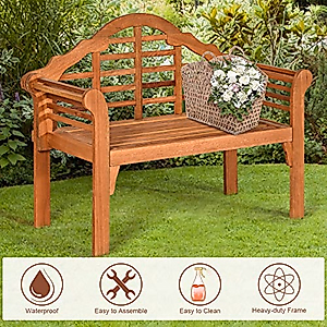 Tangkula Outdoor Eucalyptus Wood Folding Bench, 4 Ft Foldable Solid Wood Garden Bench, Two Person Loveseat Chair for Garden, Patio, Porch, Poolside, Balcony, Teak (Natural)