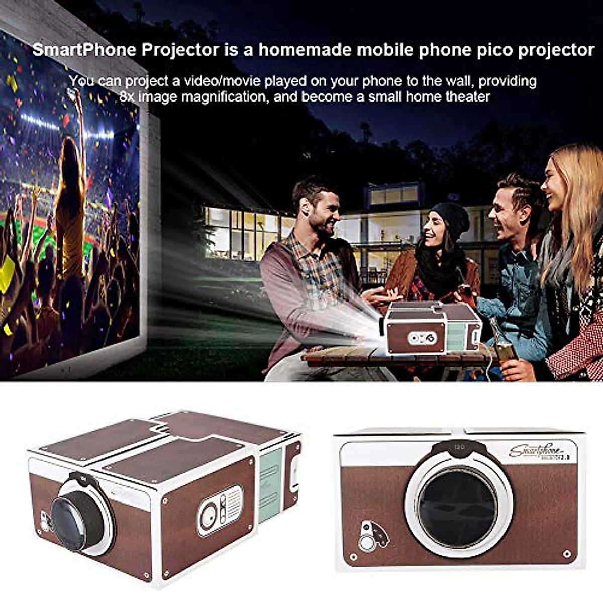 DIY Smartphone Projector 2.0, Mini DIY Home Theater Portable Smart Mobile Phone Projector, Home Cinema Phone Screen Magnifier Support 8X Image Magnification