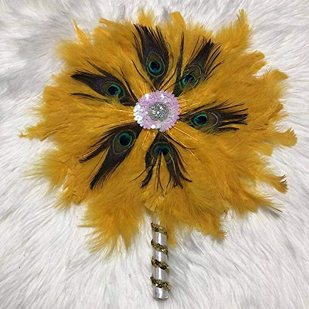 Nigerian Fan 19color Available Feather Fan with Stones Sequins Nigerian Wedding Feather Fan for Party Wedding - Blue
